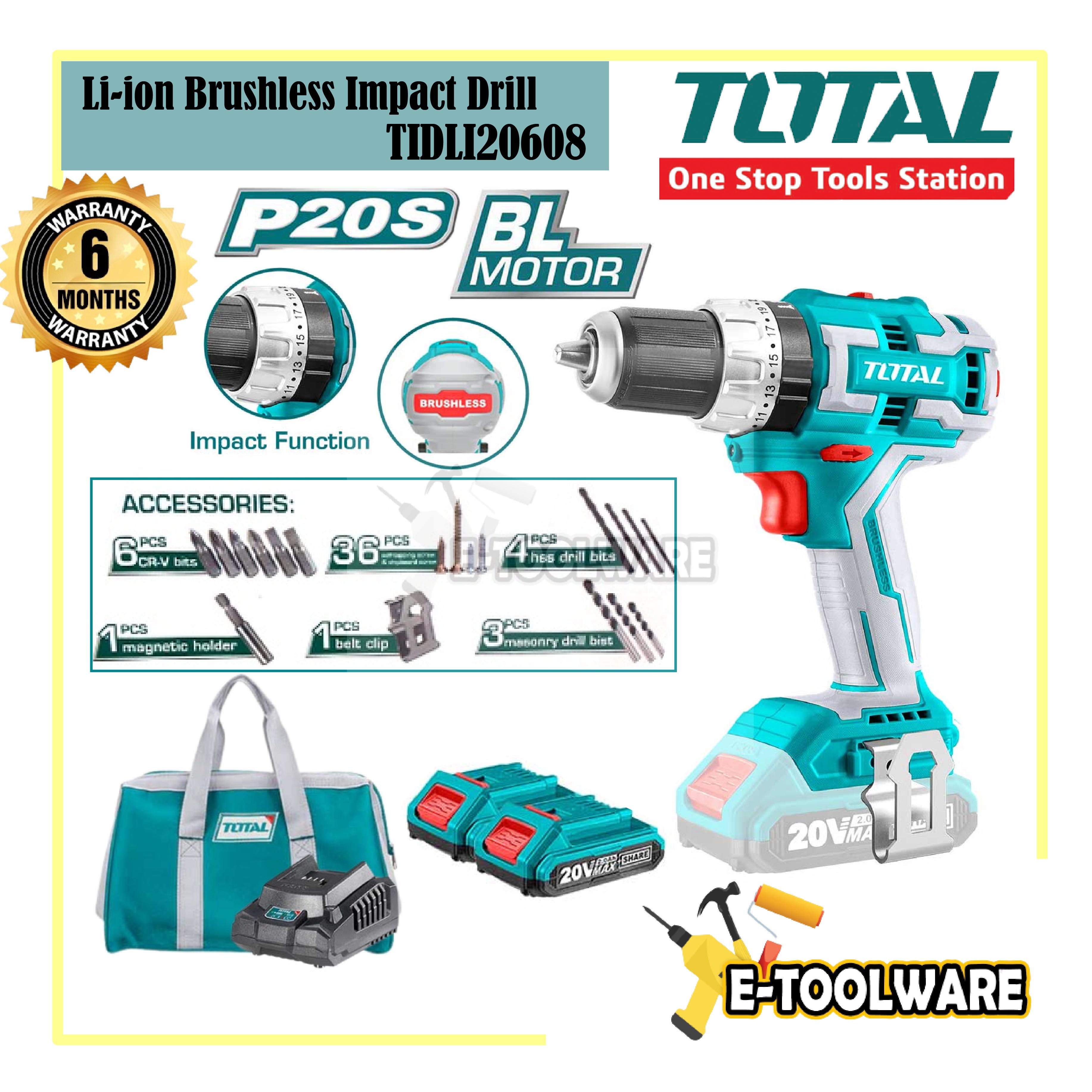 Total TIDLI20608 Li-ion 20V Brushless Impact Drill | Lazada