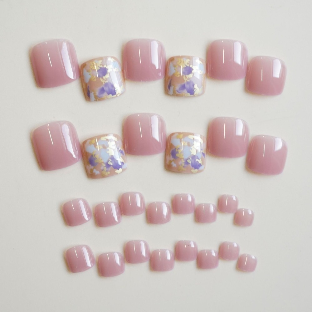 24pcs/set Toenails Full Cover Short Square False Toe Nails Foot Nails ...