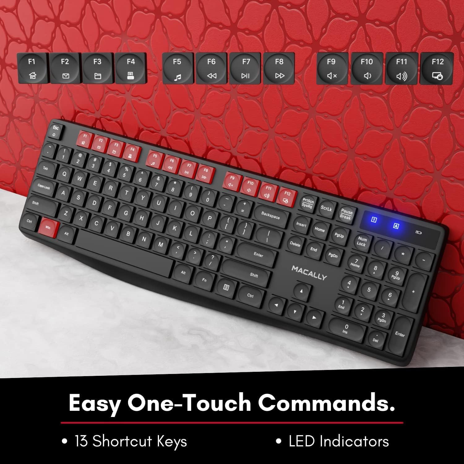 Macally Wireless Keyboard - 2.4G Ergonomic Full Size White Keyboard ...