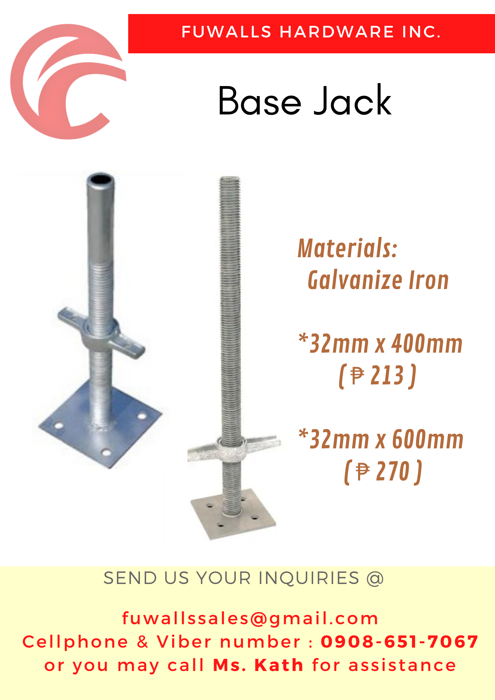 BASE JACK 28 * 400mm / 28 * 600mm | Lazada PH
