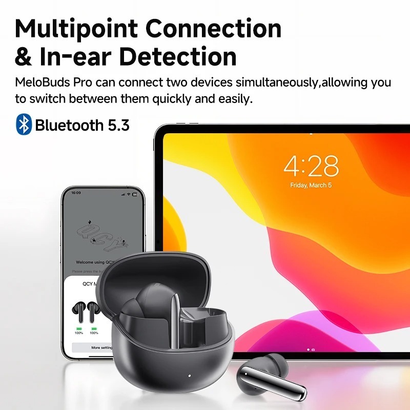 QCY HT08 MeloBuds Pro Earbuds 6 Mic 46dB ANC BT 5.3 Earphones Wireless ...