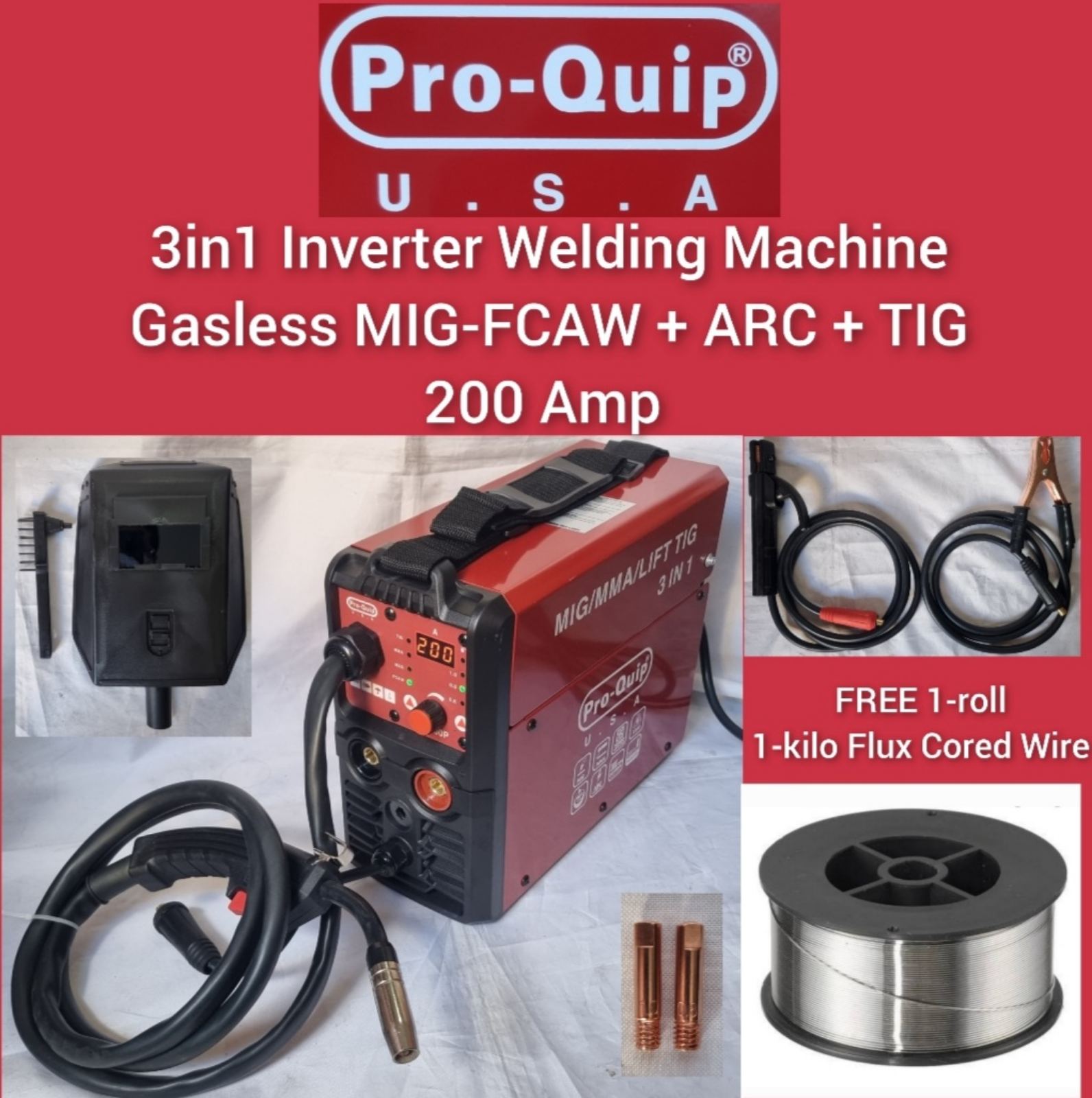 PRO-QUIP 3in1 Inverter Welding Machine Gasless MIG - FCAW+ARC+TIG 200 ...