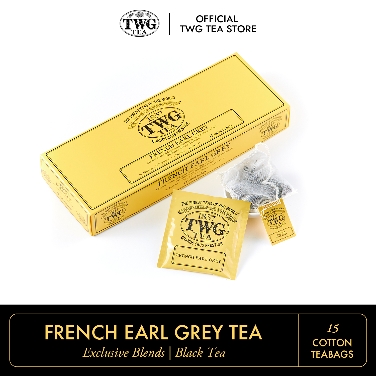 TWG Tea | French Earl Grey, Black Tea Blend in 15 Hand Sewn Cotton Tea Bags in a Giftbox, 37.5g ...
