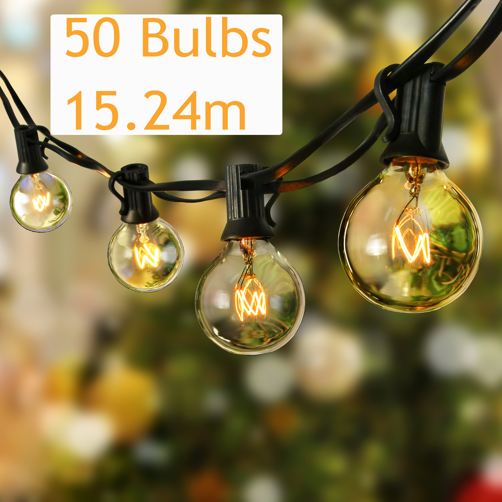 G40 Globe String Lights with 25 Clear Bulbs Hanging Indoor Christmas ...