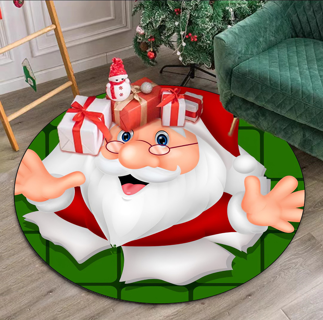50X50CM Christmas Floor Mat Santa Claus Creative Round Carpet Festive ...