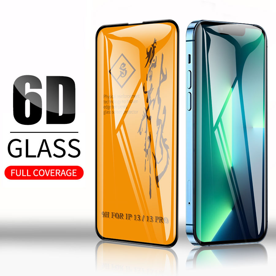 6D All Rubber Screen Printing Full Coverage Tempered Glass For iPhone 13 12 11 Pro XS Max X XR 8 ...
