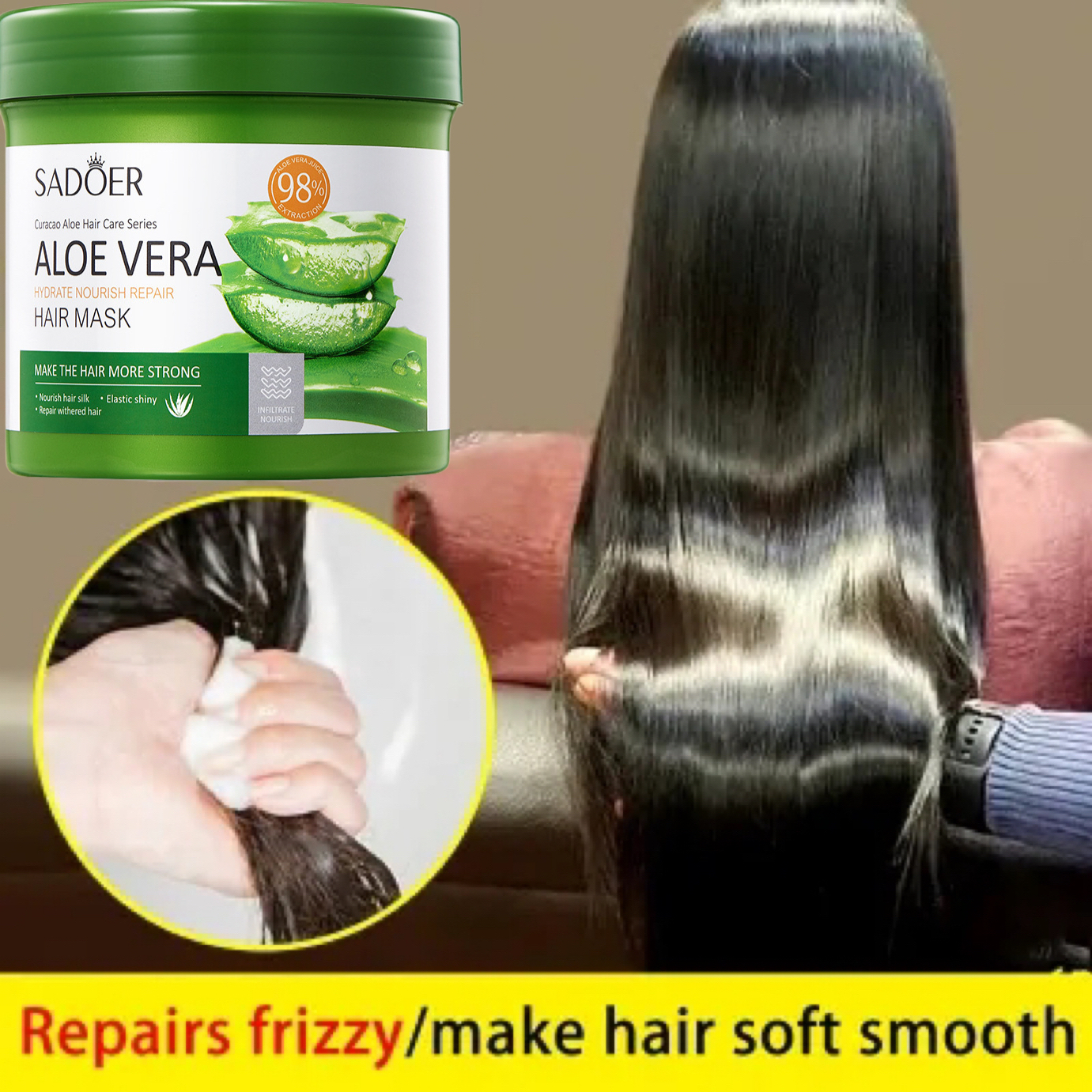 SADOER Aloe Vera Hair Treatment Mask CREAMBATH MELURUSKAN MELEMBUTKAN ...