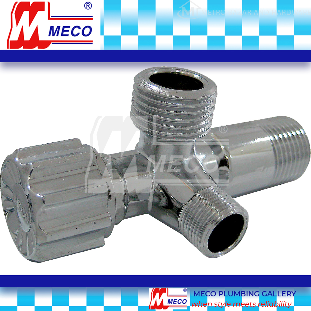 Meco 3-way (1 in 2 out) Brass Universal Angle Valve 1/4" x 1/2" x 1/2 ...