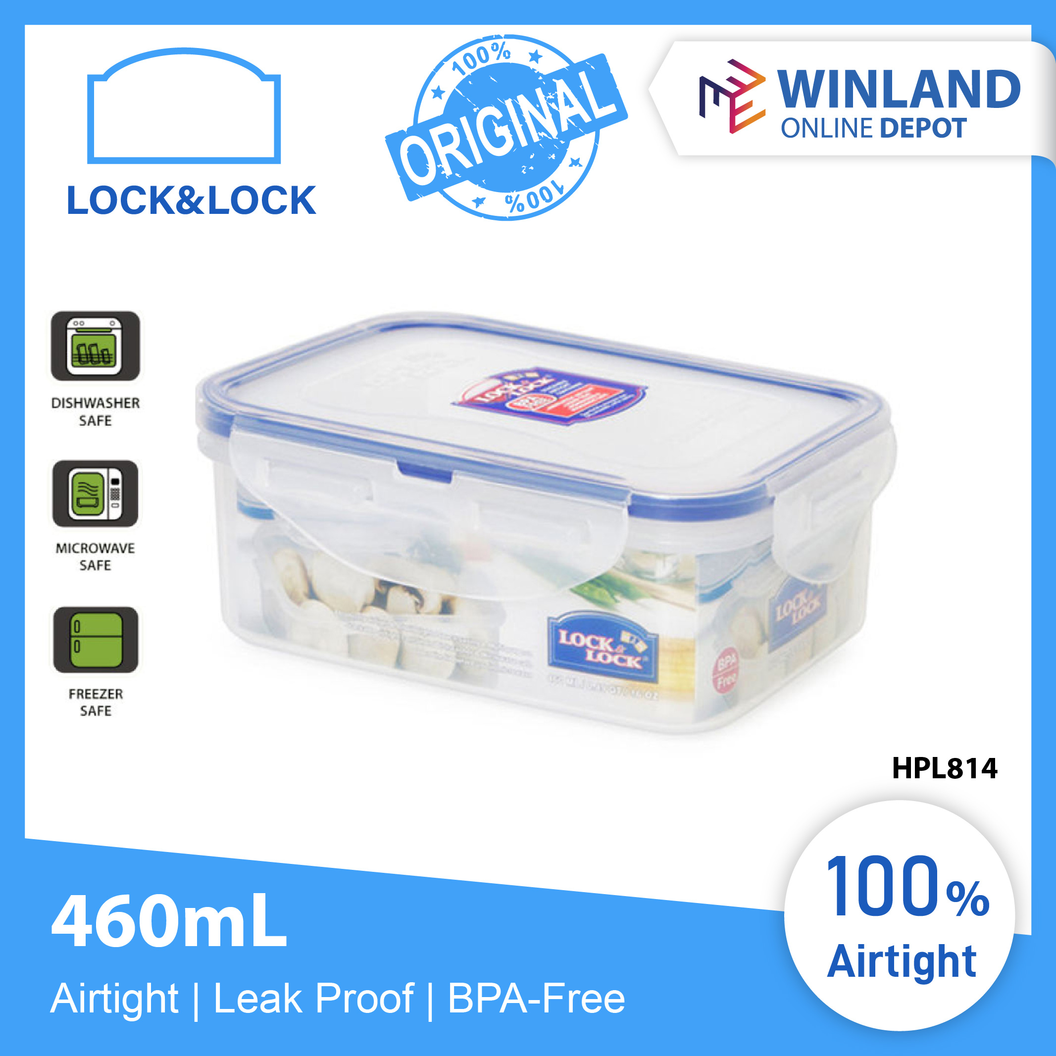 LocknLock by Winland Classic Airtight Rectangular Food Container 460ML ...