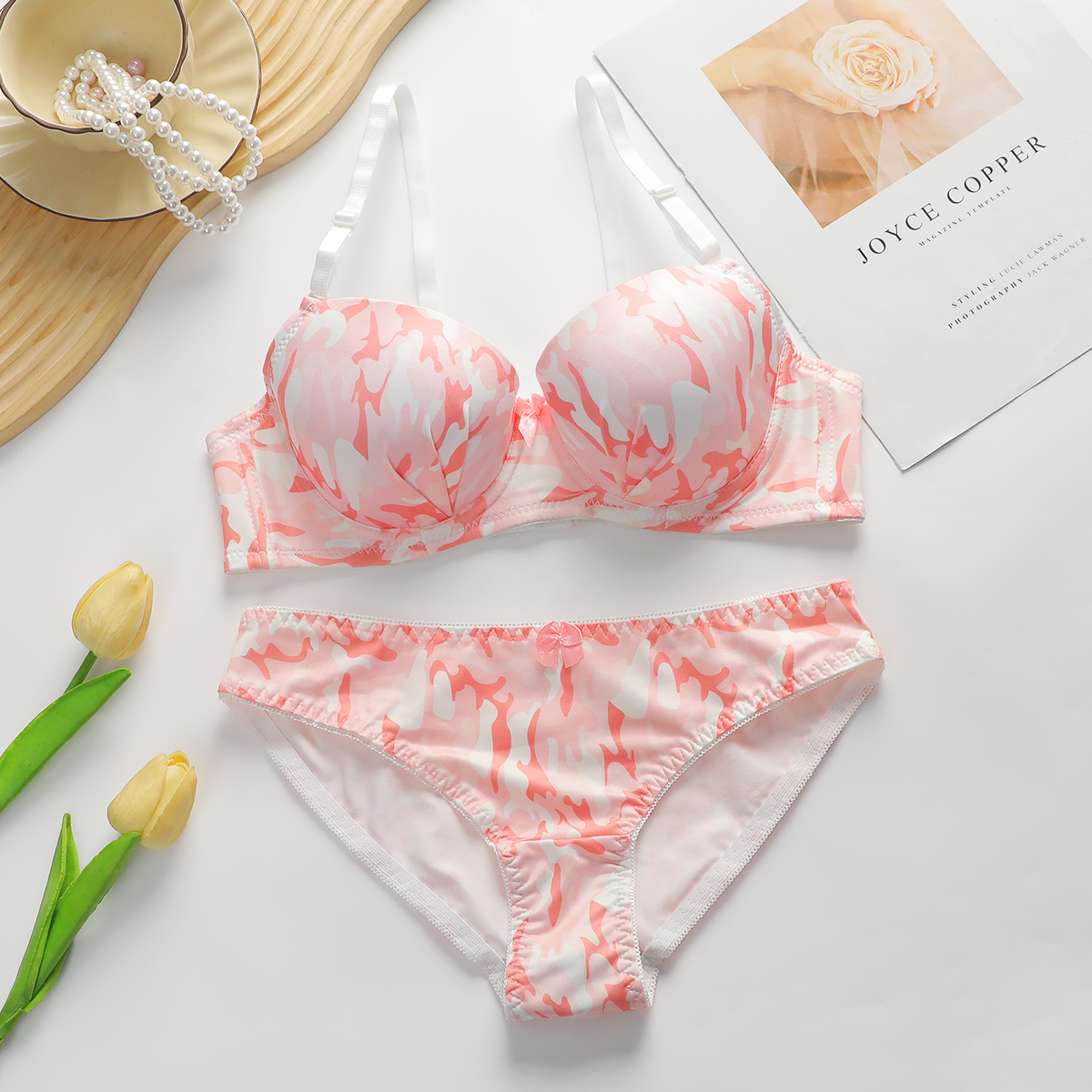 Hot Selling New Sweet Pink Camouflage Design With Steel Ring Gathering Pull And Anti Sagging Bra ...