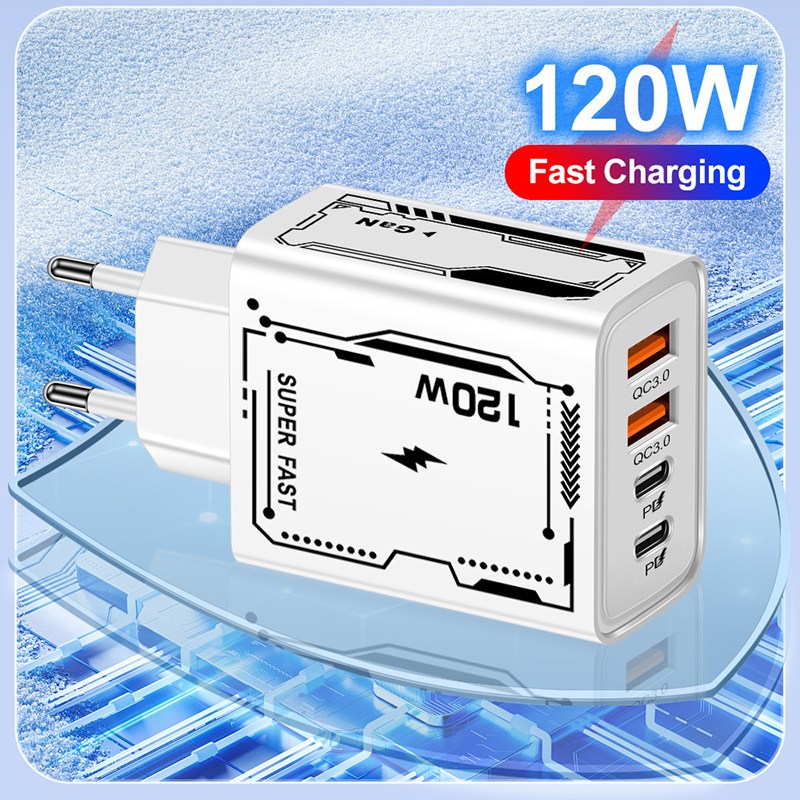 120W Fast Charger Type C USB PD Quick Charge 3.0 US EU Adapter For IPhone 15 14 Samsung Xiaomi ...