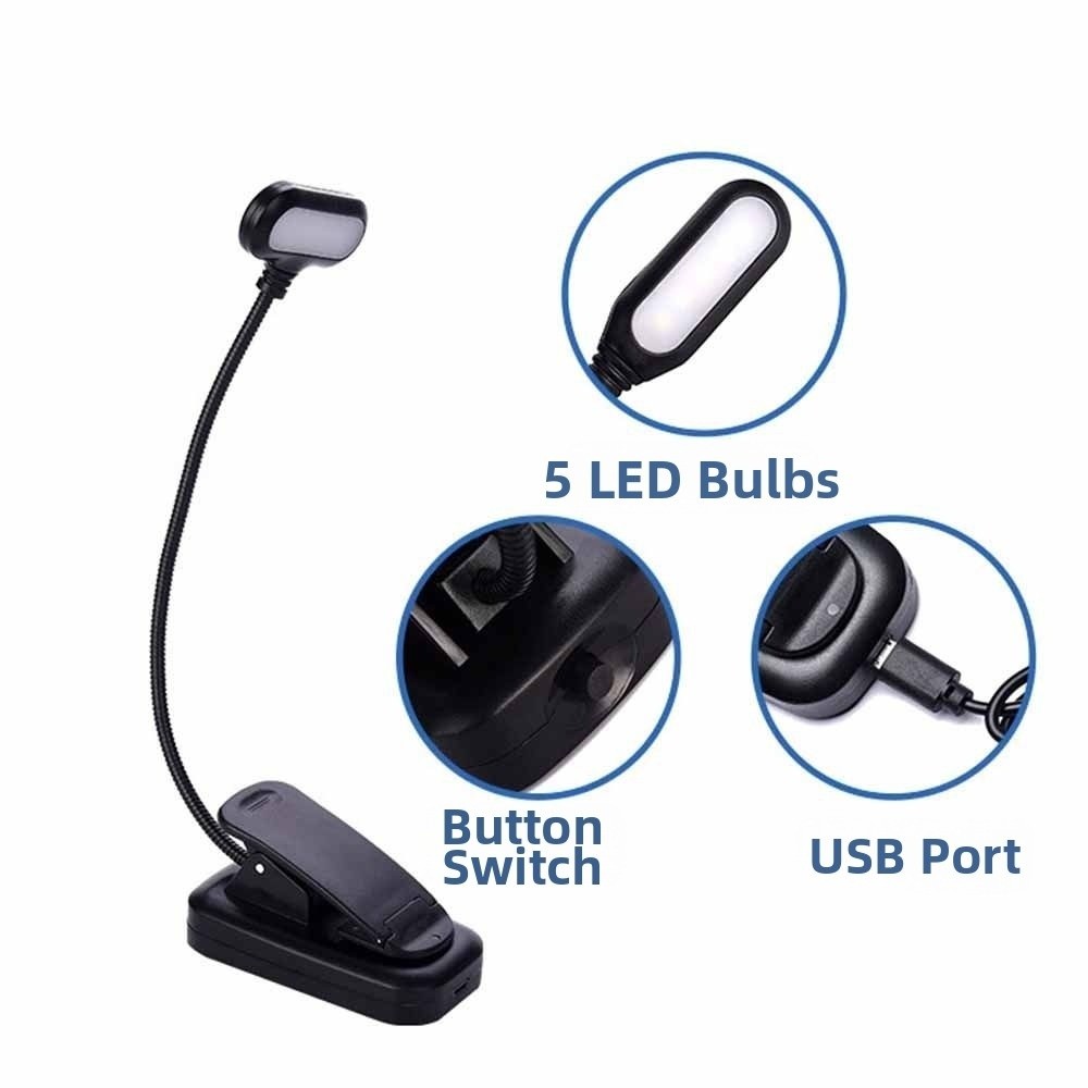 Portable Adjustable LED Book Light Flexible Eye Protection Clip-On Lamp ...