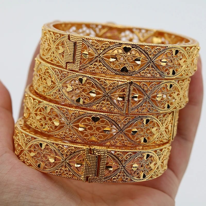Arabic Saudi Bangles For Women 4pcs Indian Bracelet 24k Gold Color ...