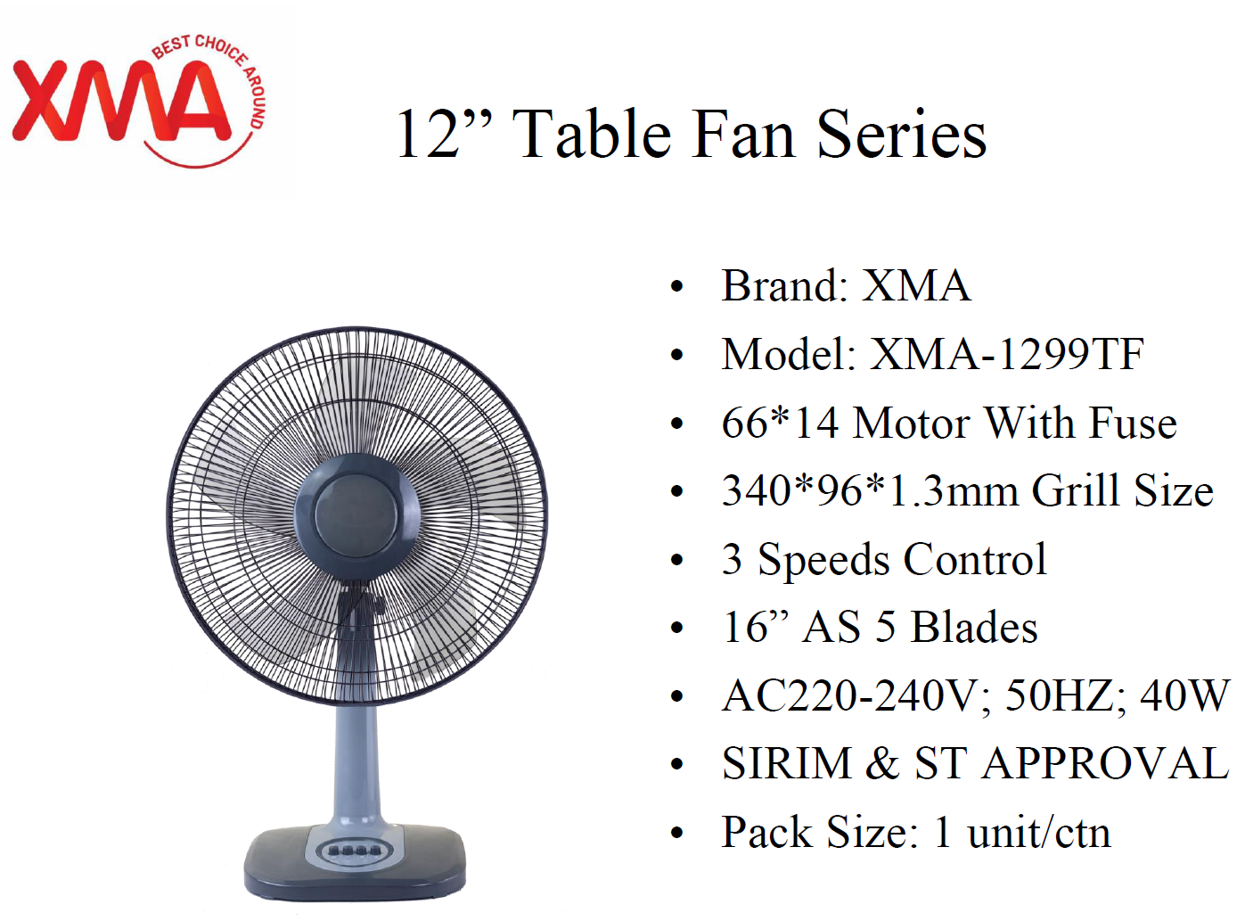 XMA TABLE FAN 12 Inch /16 Inch- 5 BLADES | Lazada
