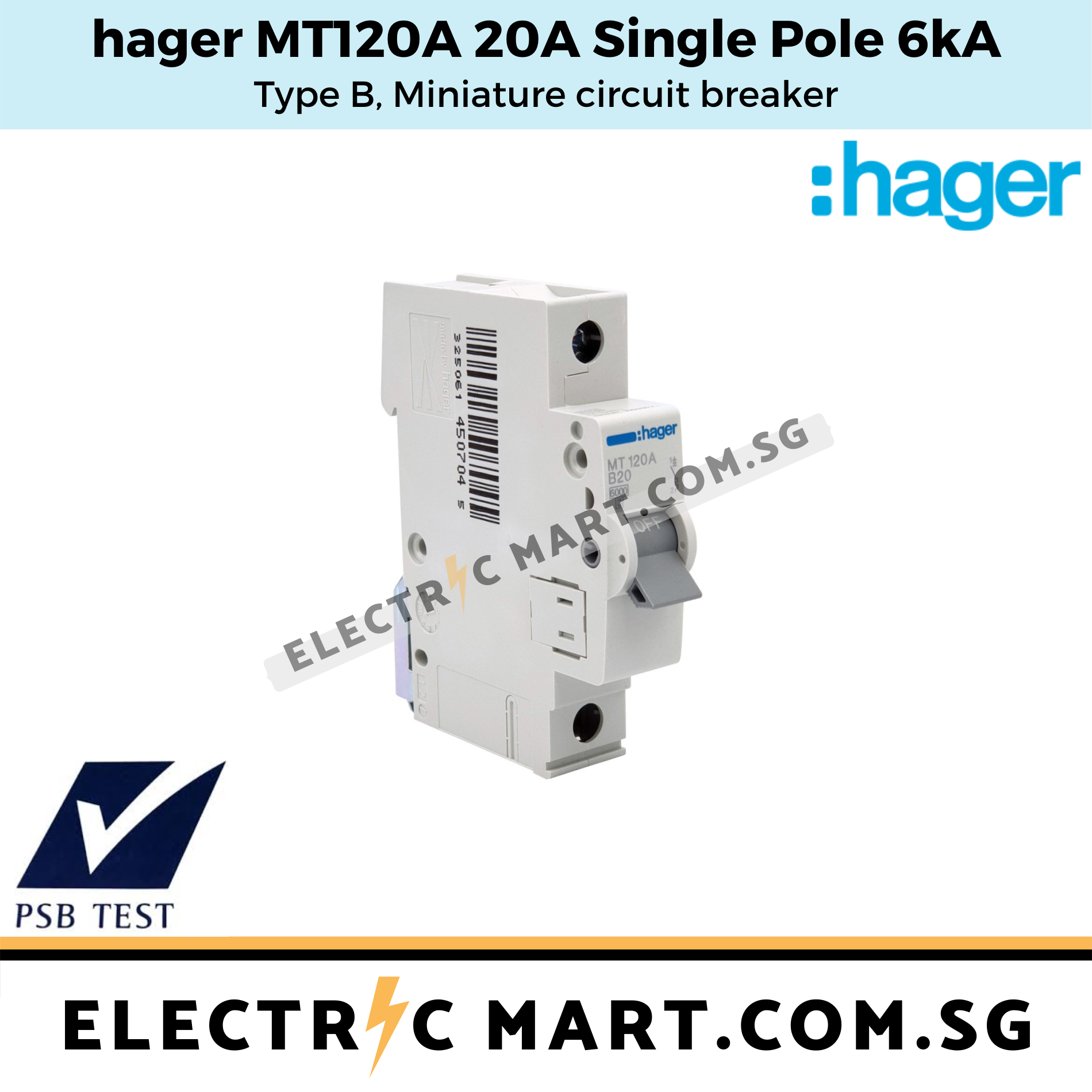 Hager MT120A 20A 1P Single Pole 6kA Type B Miniature Circuit Breaker (MCB) | Lazada Singapore