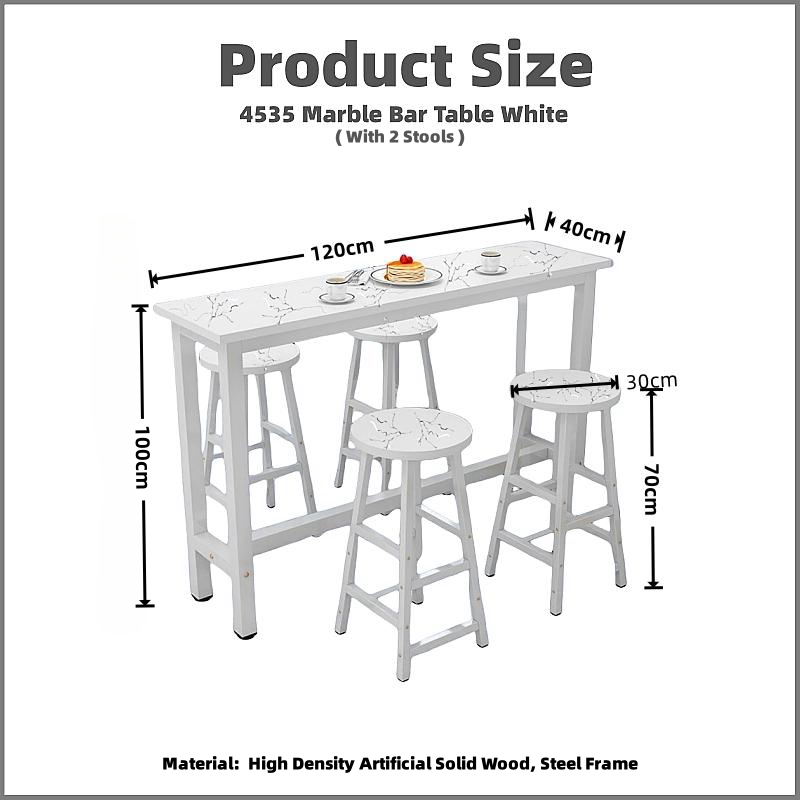 【i.Rumah】 [120x40x100cm] Simple Wooden Bar Table with Steel Frame & 2 ...