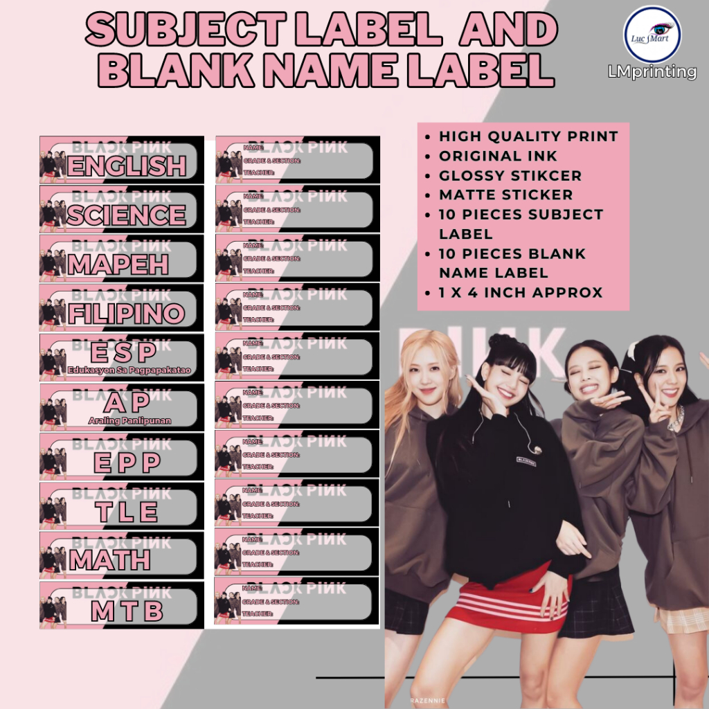 fast shipping -BLACK PINK THEMED STICKER LABEL AND NAME LABEL * | Lazada PH