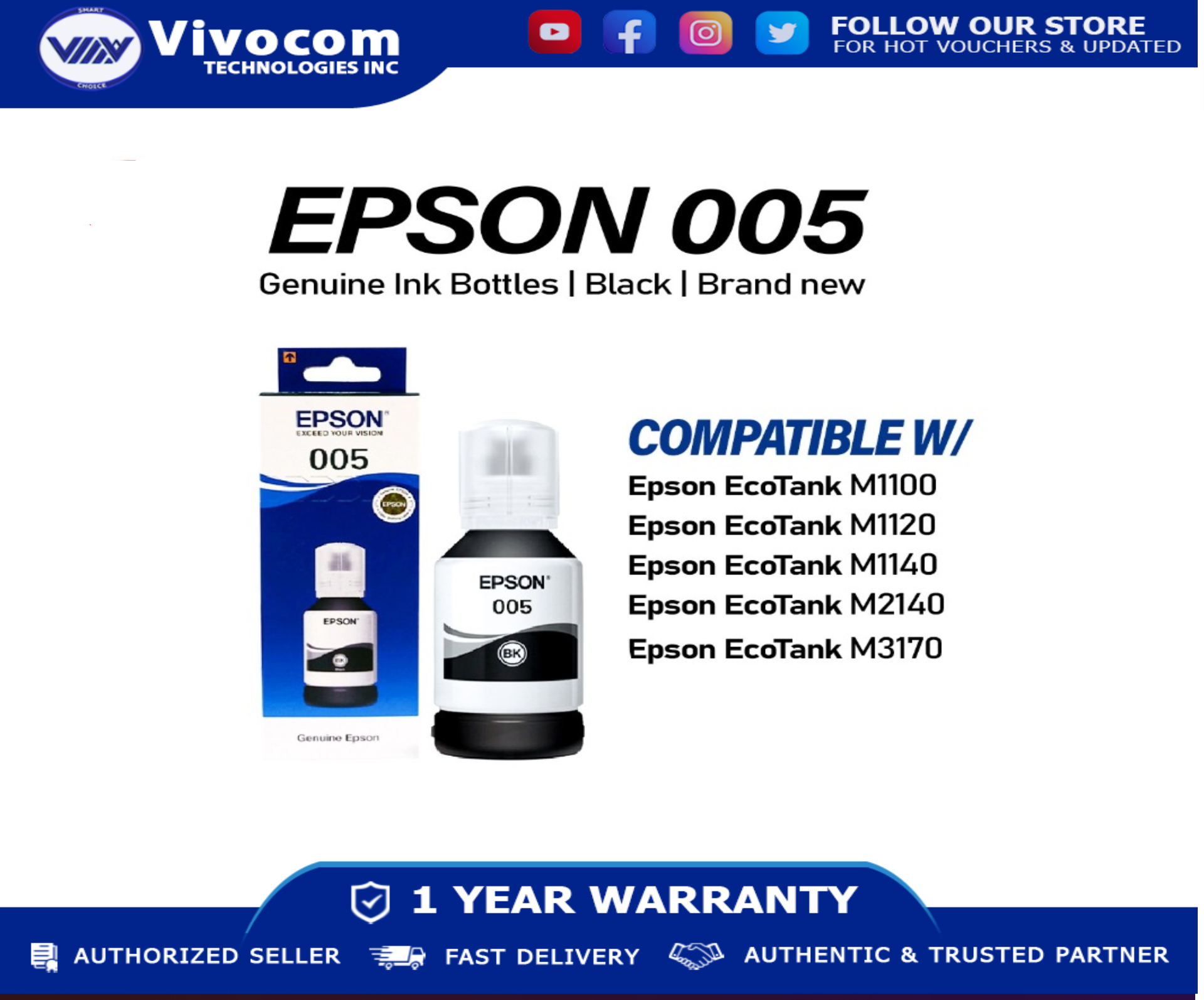 Epson 005 Pigment Black Original High Capacity Ink Bottle 120ml for ...