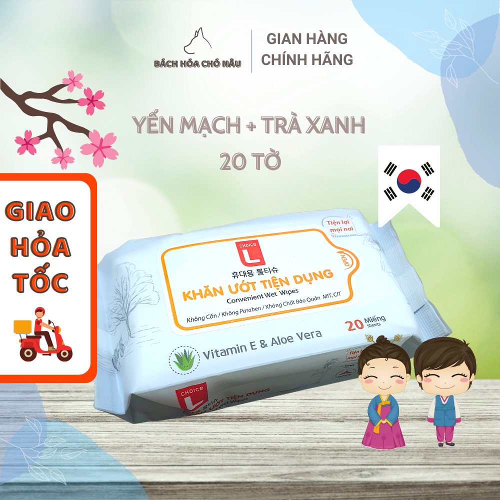 Khăn Giấy Ướt Bỏ Túi Hàn Quốc LOTTE Choice L [20 TỜ] Chiết xuất Yến ...