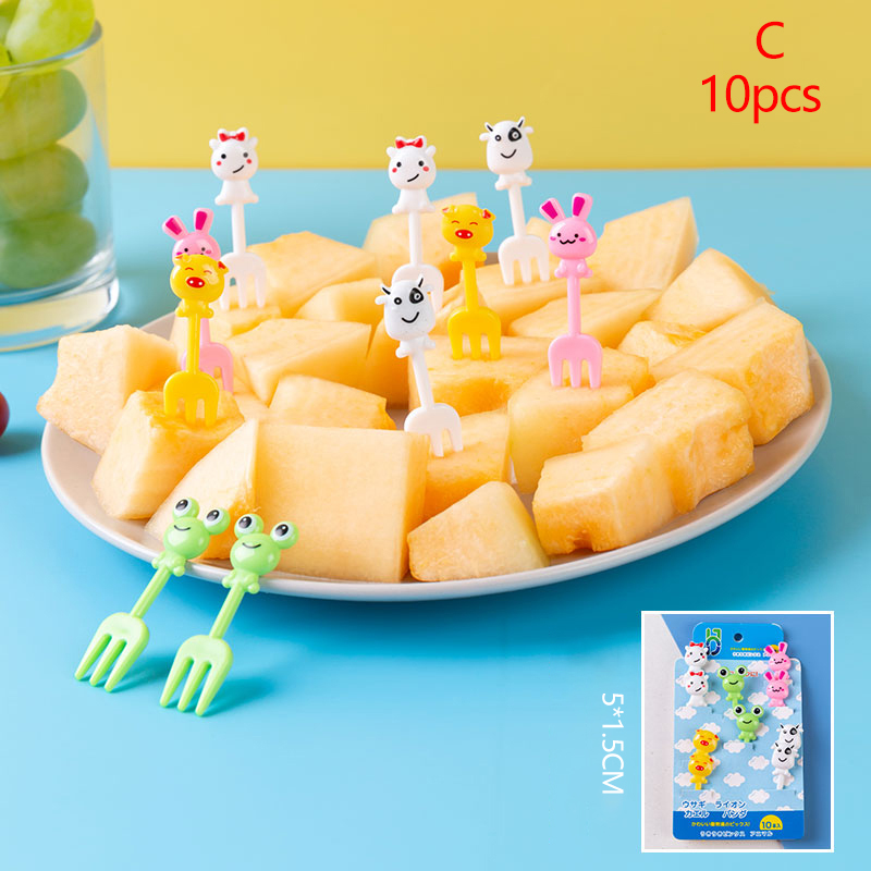 10Pcs Animal Farm Fruit Fork Mini Cartoon Children Snack Cake Dessert ...