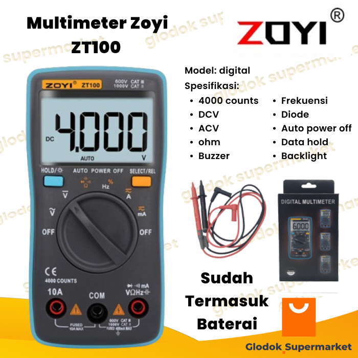 Multimeter Zoyi ZT100 Auto Multitester Digital ZT 100 Avometer 4000 ...