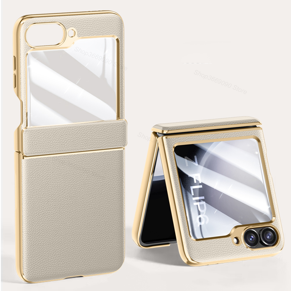Plating Lychee leather Hinge Folding Case For Samsung galaxy Z Flip6 ...