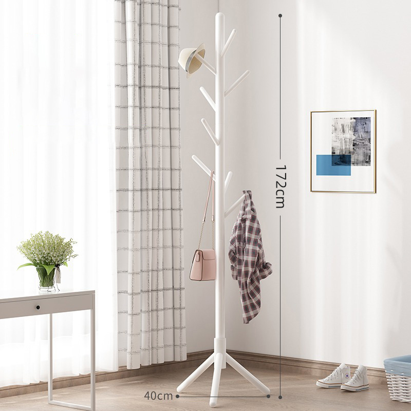 Solid Wood Standing Clothes Hanger Hat Free Stand Coat Rack Wooden Coat ...
