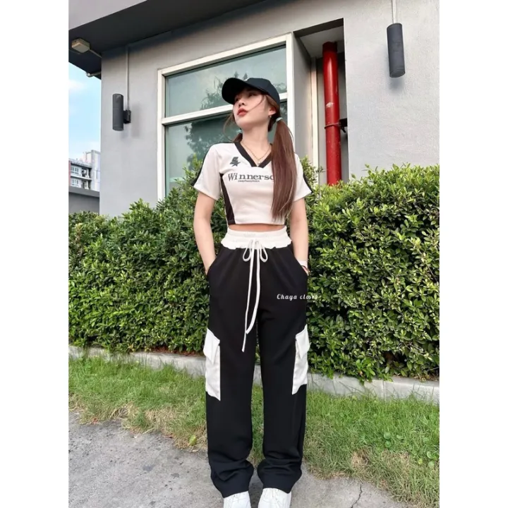 [ P529 ] ชุดเซ็ต 2 ชิ้น เสื้อกีฬา กางเกงขายาวคาร์โก้ ป้าย ivy | Lazada.co.th