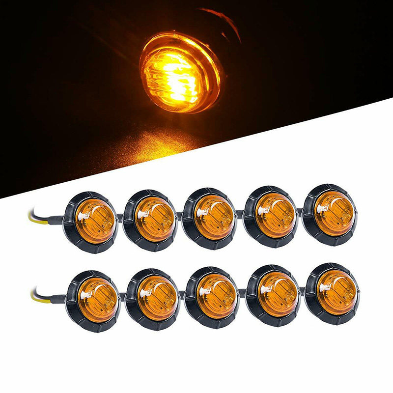 1X 3/4" Amber Yellow Small Round Side Marker lights 3LED Button Lamps ...