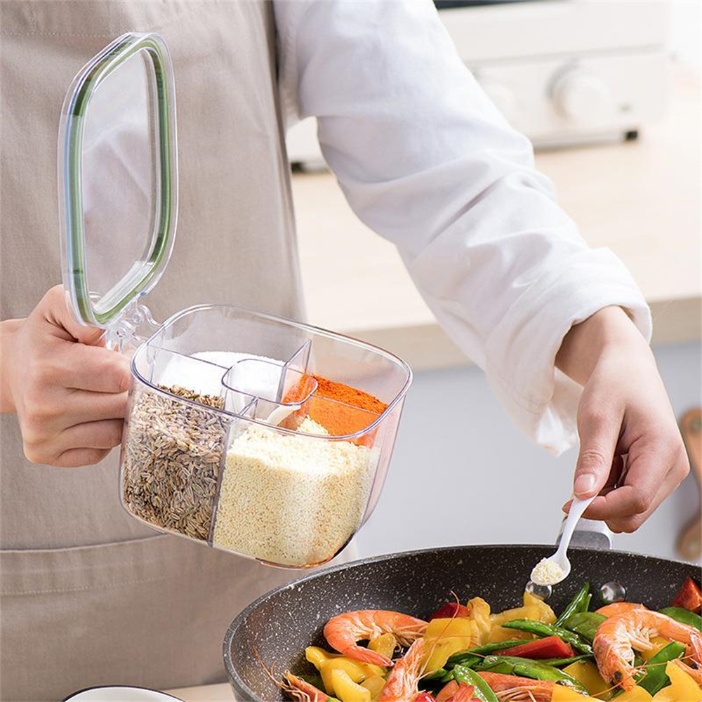 1pc Seasoning Box With Spoon 4 In 1 Multi Compartment Transparent ...