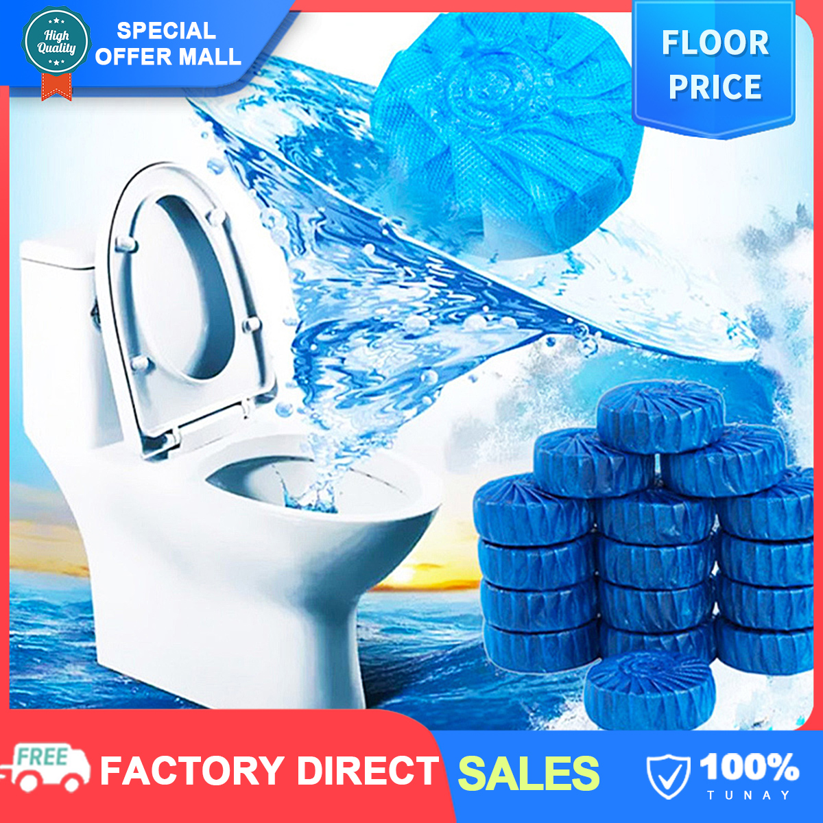 【Creative】Utility Toilet Bowl Cleaner Automatic Bleach Stain Remover Blue Tab Tablet Flush ...