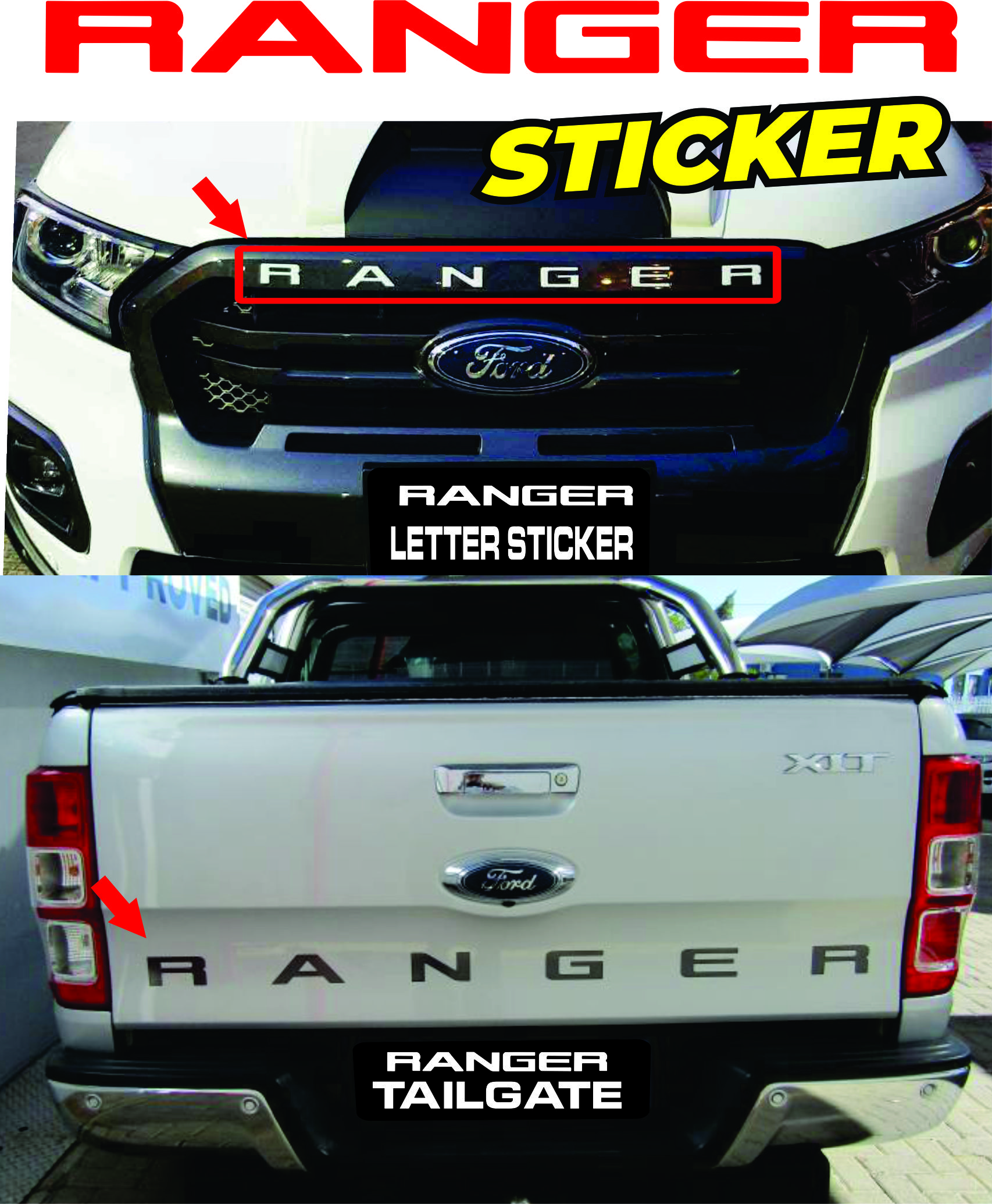 FORD RANGER STICKER FOR HOOD GRILL LETTER STICKER AND TAILGATE | Lazada PH