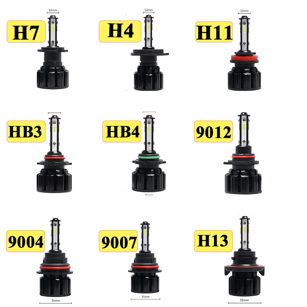 CarTnT 2PCS ไฟหน้ารถไฟหน้า LED H4 H7 H11 H8 H13 9012 H9 HB3 9005 HB4 ...