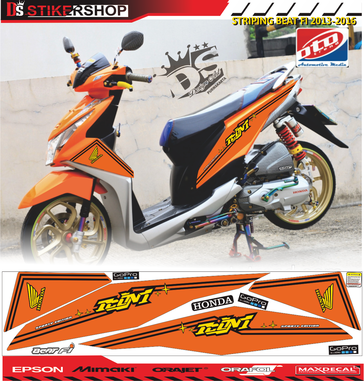 striping beat fi warna orange putih | Lazada Indonesia