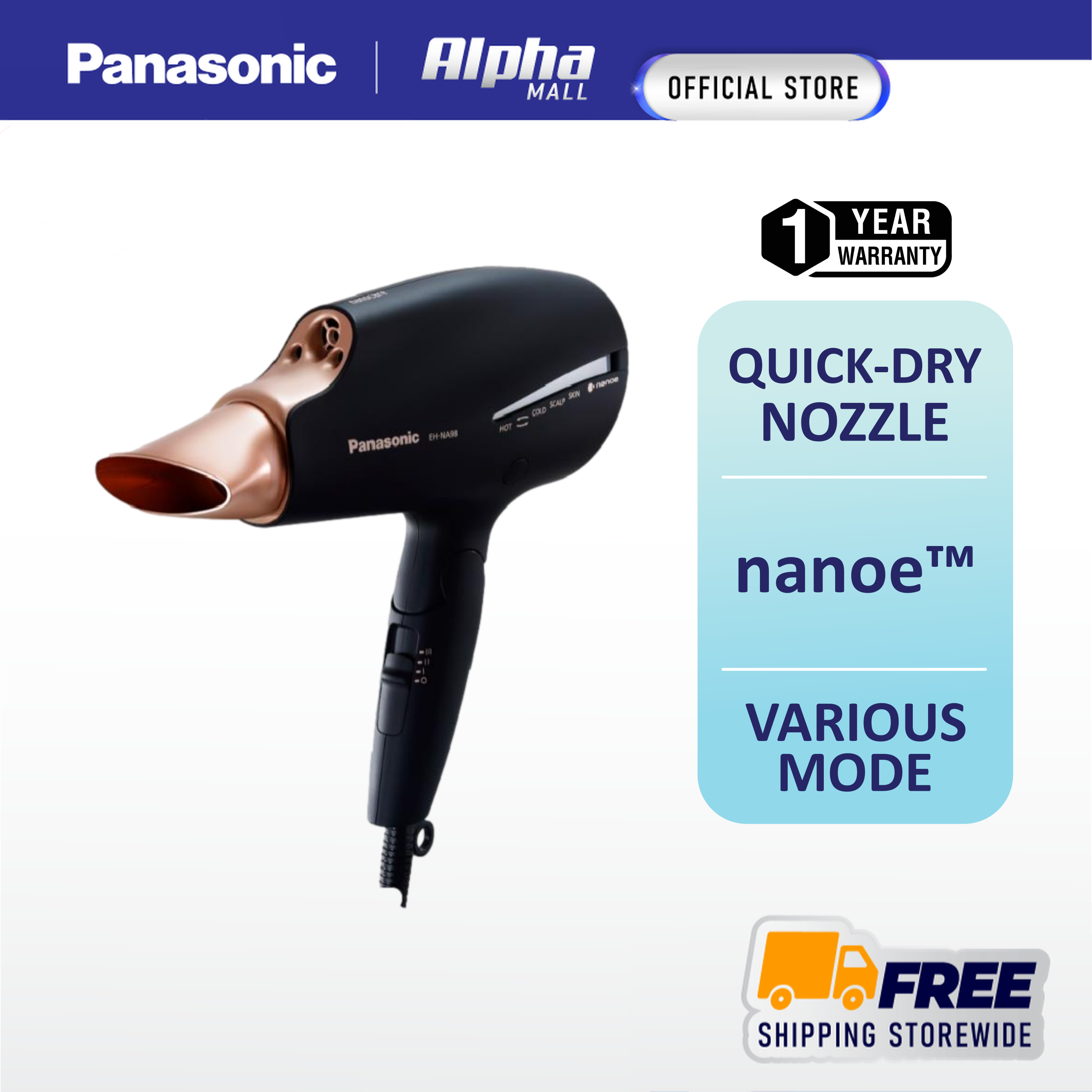PANASONIC EH-NA98 NANOE Hair Dryer Moisture EH-NA98-K655 Foldable ...
