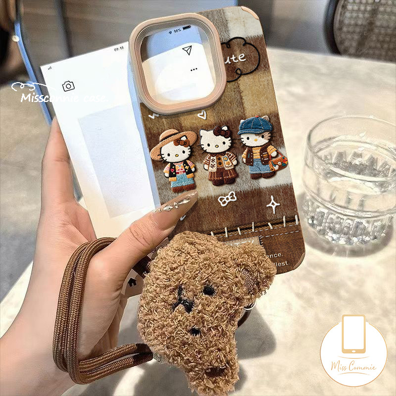 Trendy Cartoon Hello Kitty Small Bear Plush Bracelet Luxury Leather ...