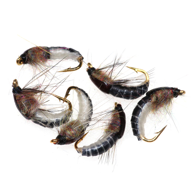6PCS #12 Woolly Worm Caddis Nymph Fly Deer Hair Beetle Trout Fishing ...