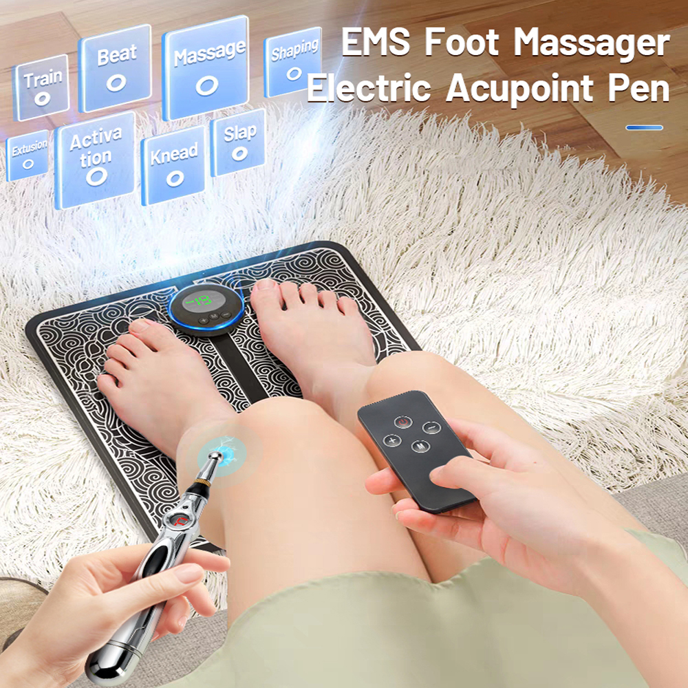Electric EMS Foot Massager Pad Pulse Acupuncture Point Pen Feet Massage ...
