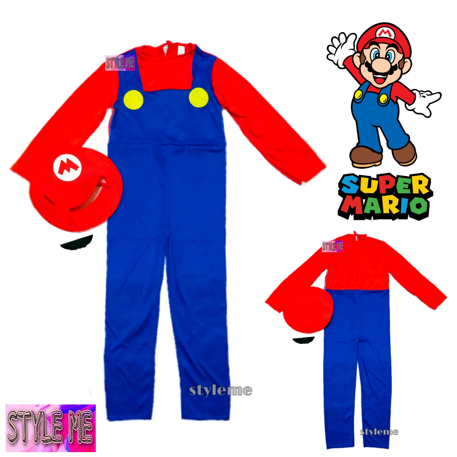 Super Mariio Jumpsuit Costume Cosplay Roleplay 3-12 years Complete Set ...