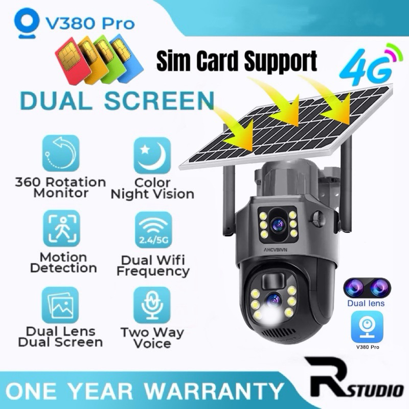 V380® Pro (WiFi/ 4G) Solar Dual Lens Dual Screen Speed Dome Camera 5mp ...