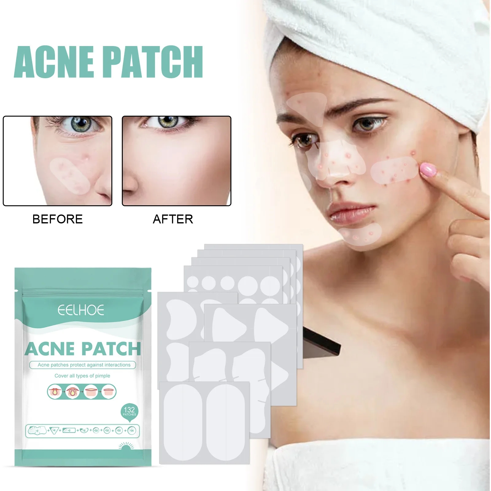 Yuanyan 132Pcs Acne Pimple Patches Stickers Acne Spot Invisible ...
