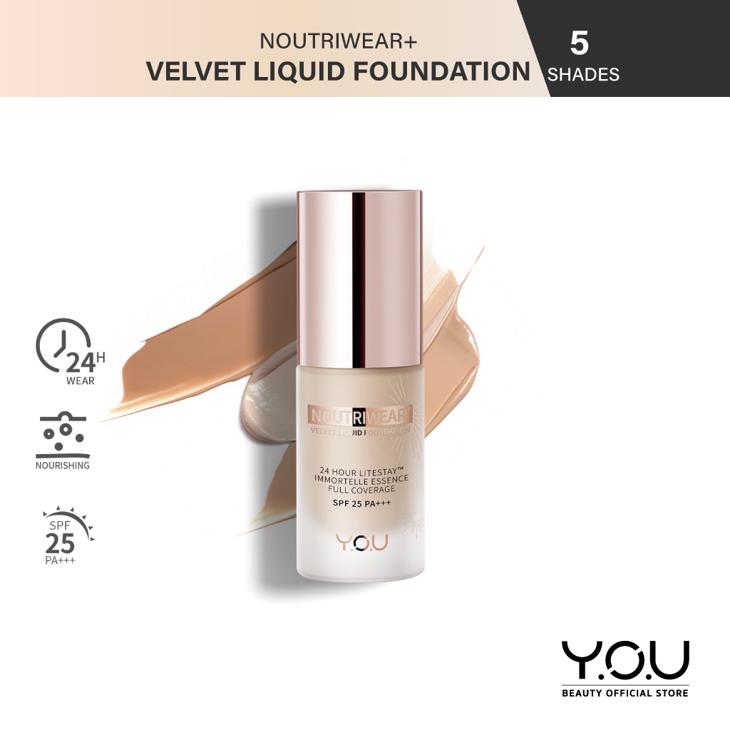 Y.O.U Noutriwear+ Velvet Liquid Foundation 20 ml. รองพื้นชนิดน้ำ ติดทน ...