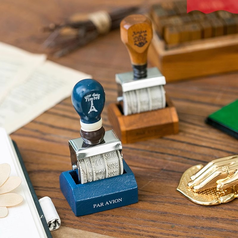 【100%-New】 Vintage Date Roller Wooden Handle Date DIY Wheels Rollers ...