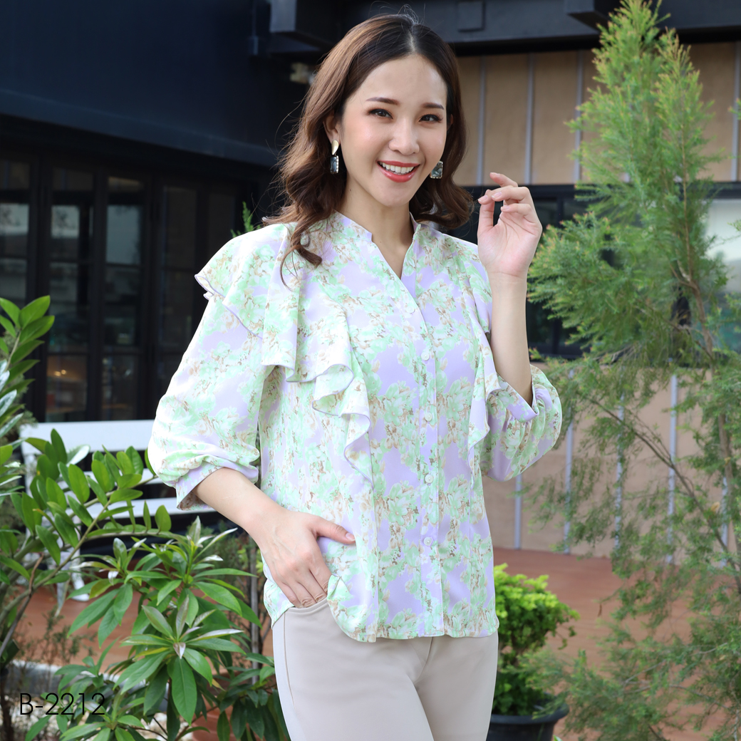 MIKIKO Blouse MI-B2212 ชิฟฟอนชีราเม้นท์ แขนยาว IGPU22-4 - MIKIKO MKK - ThaiPick