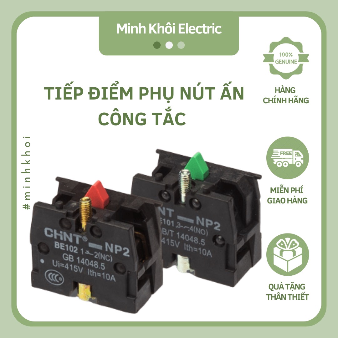 tiếp điểm phụ nút ấn công tắc NP2-BE101, NP2-BE102 Chint, tiếp điểm phụ ...