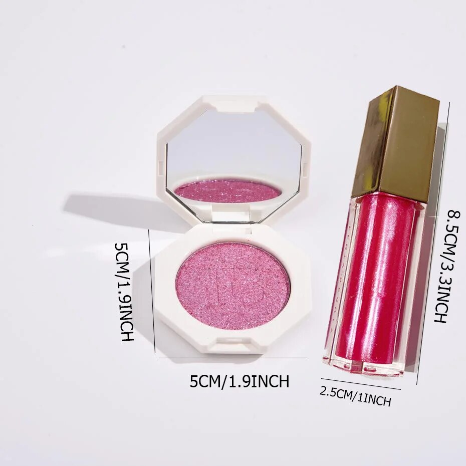 2 In 1 Makeup Set Hot Pink Series Highlighter Powder Shimmer Blush ...