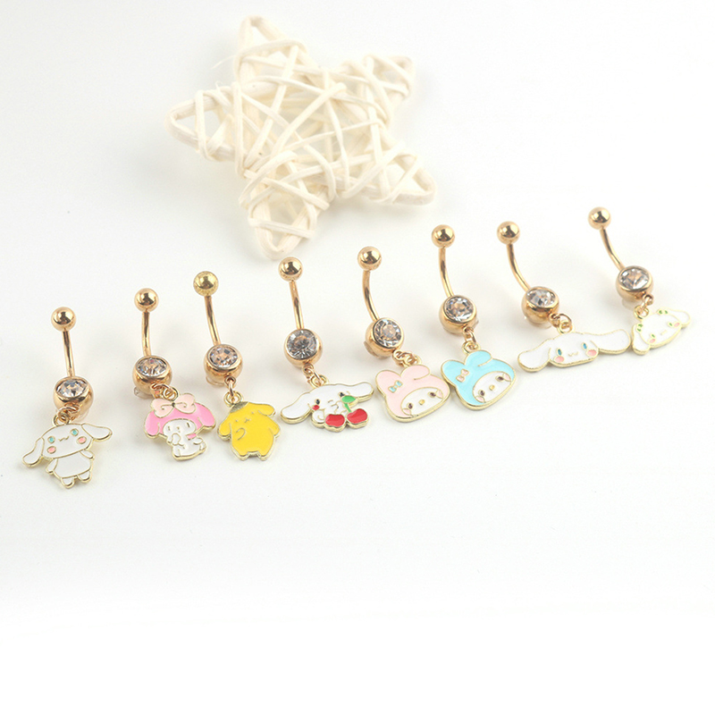 Sanrio Cartoon Belly Button Rings Crystal Navel Piercing Ring Cute Dog ...