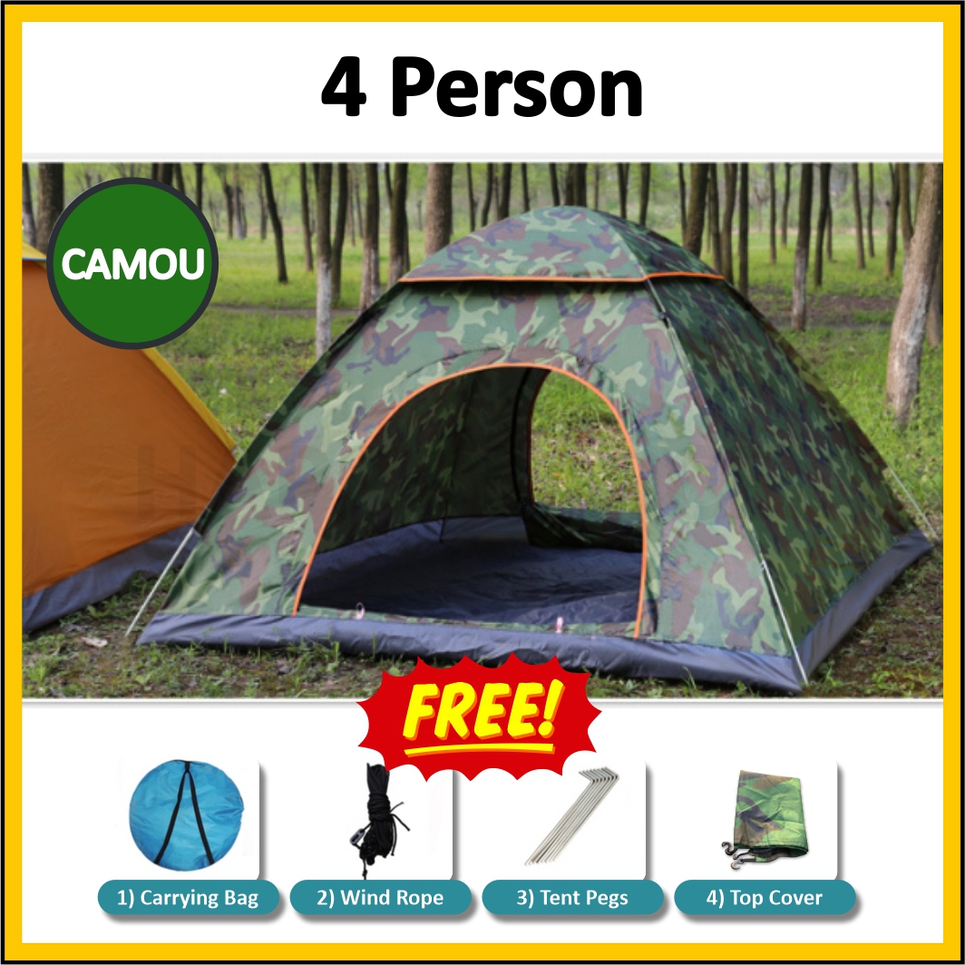 Khemah Camping Tent 3/4 Person 2 Sec Pop Up Tent Khemah Tent Camping ...