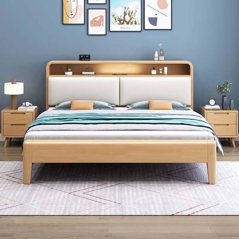 Nordic solid wood bed master bedroom king bed 1.8m bedroom storage bed ...
