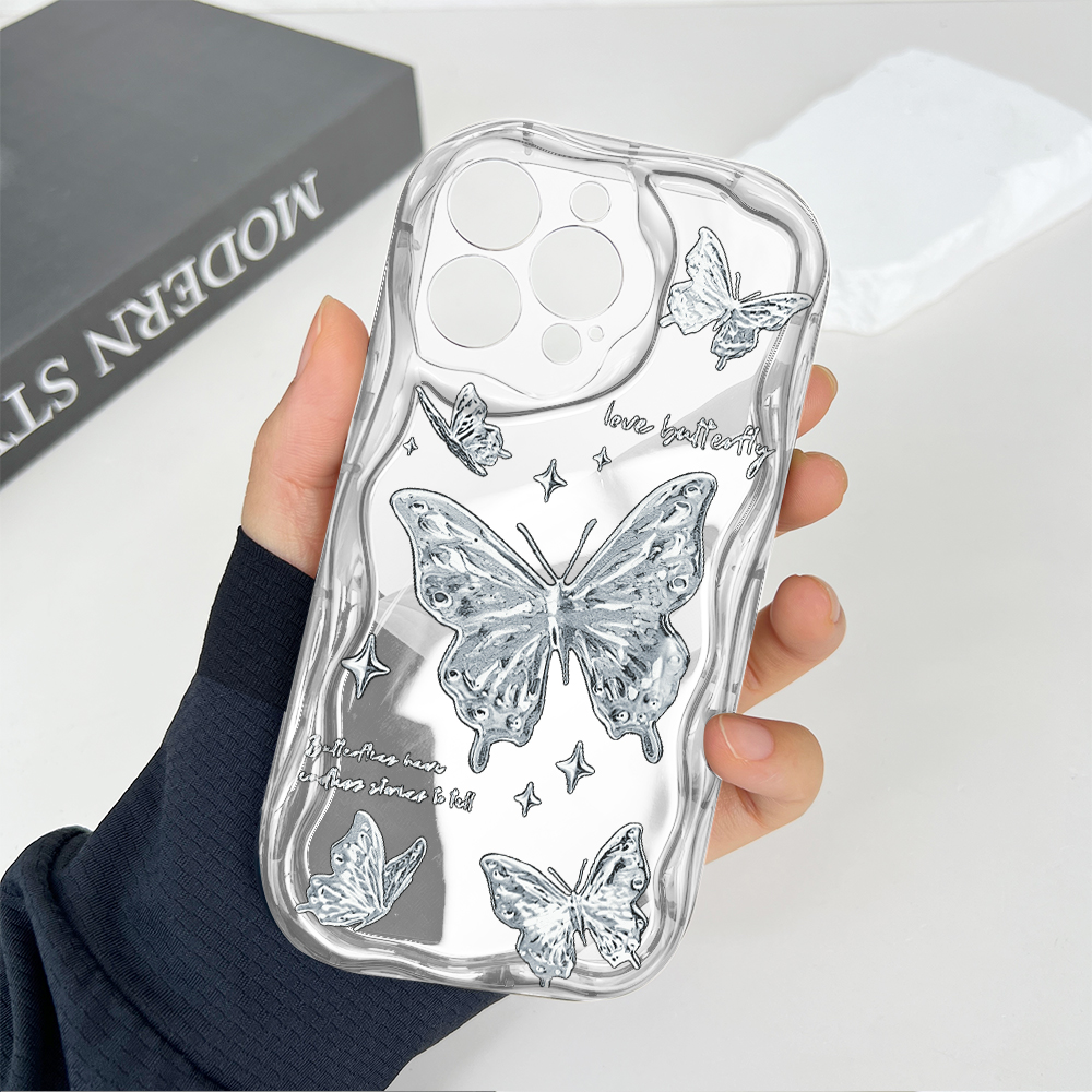 ZeroQiQi for Samsung A10 Back Cover Silver Butterfly Cream Texture Wavy ...